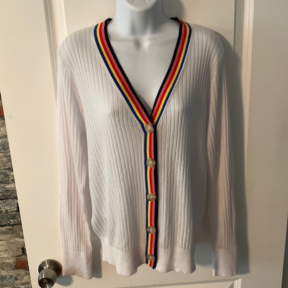 LOFT | Sweaters | Nwt Loft Cardigan With Rainbow Trim Size L | Poshmark